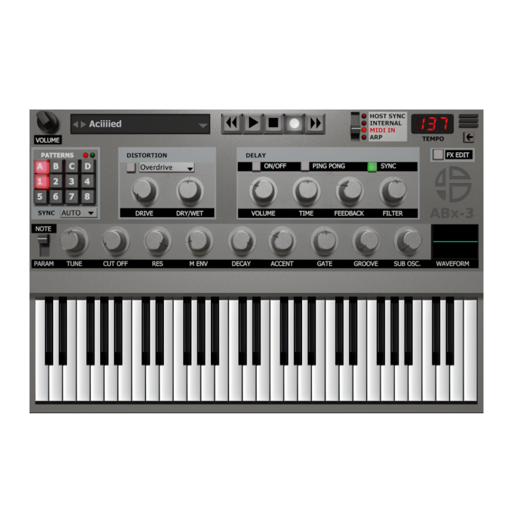 Abx3, 303 pure digital bass line synthesizer, VST2, VST3, AU, AAX