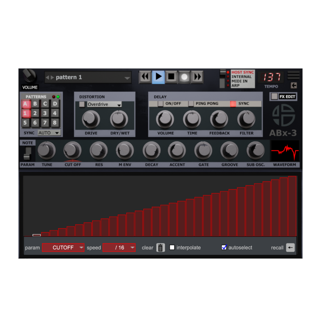 Abx3, 303 pure digital bass line synthesizer, VST2, VST3, AU, AAX